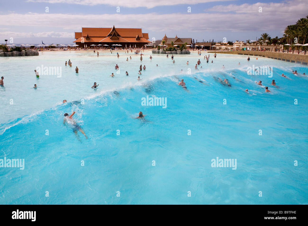 A giant wave greets visitors to the Siam Park beach in Tenerife T Stock ...