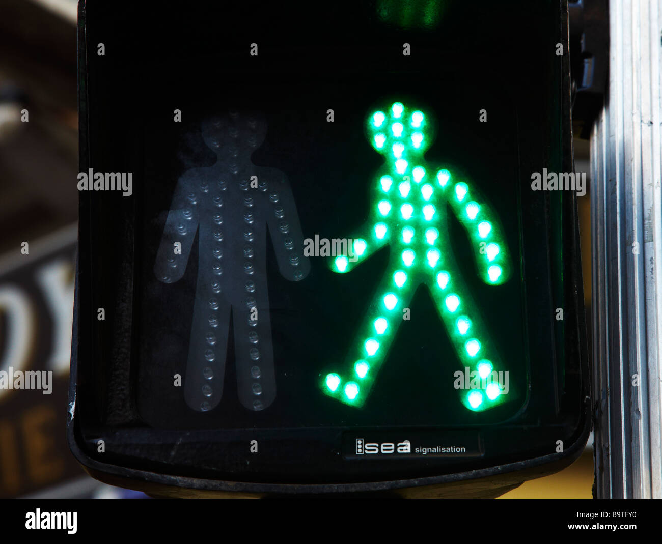 pedestrian crossing, green walk sign Stock Photo - Alamy