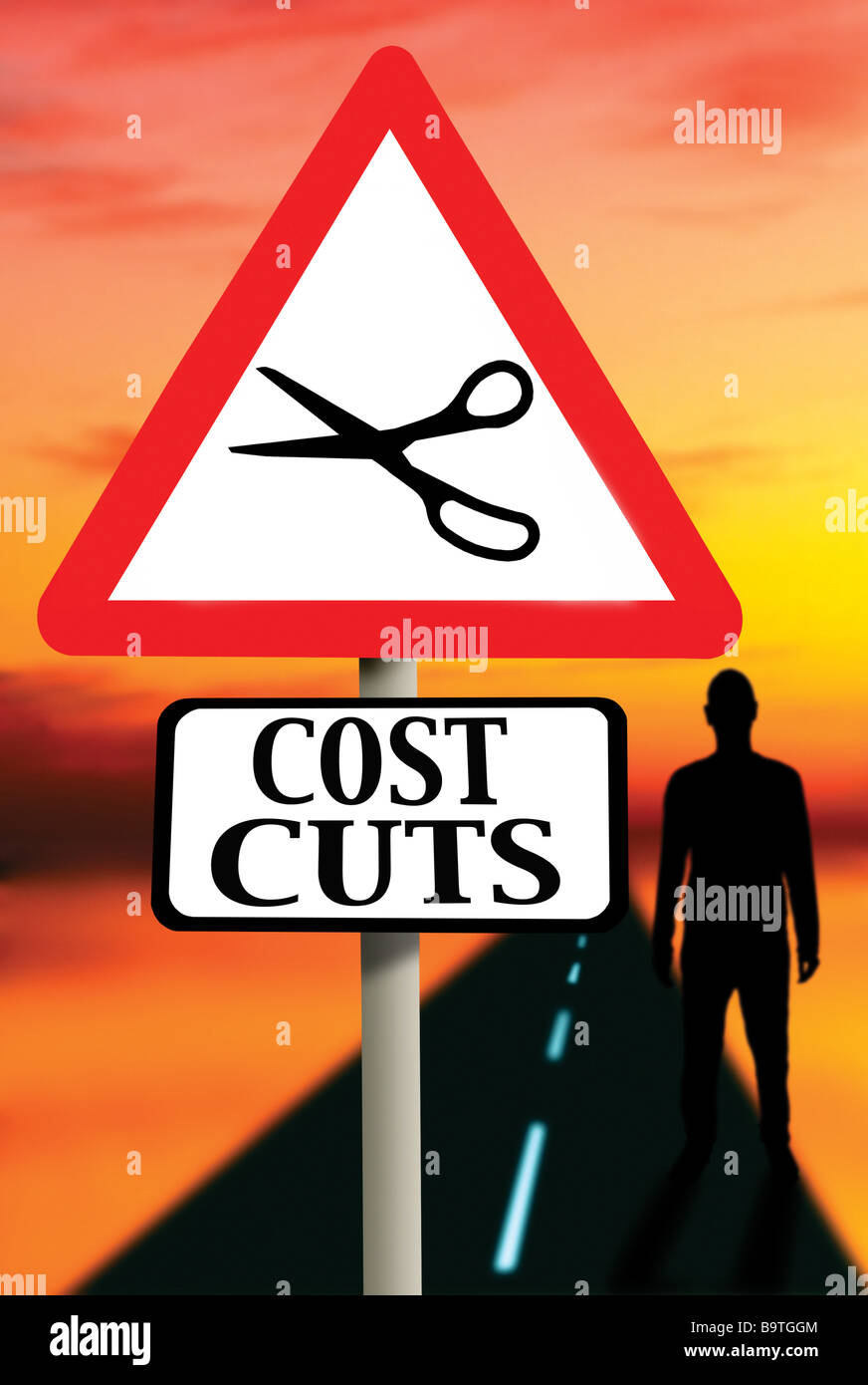 cost cut sign with scissors Stock Photo - Alamy