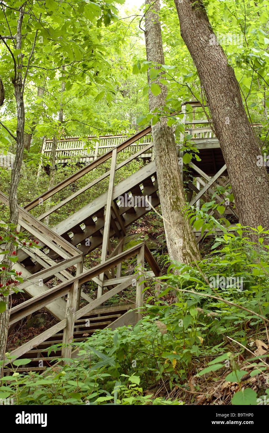 wooden staircase at Chimney Rock State Park, North Carolina Stock Photo ...