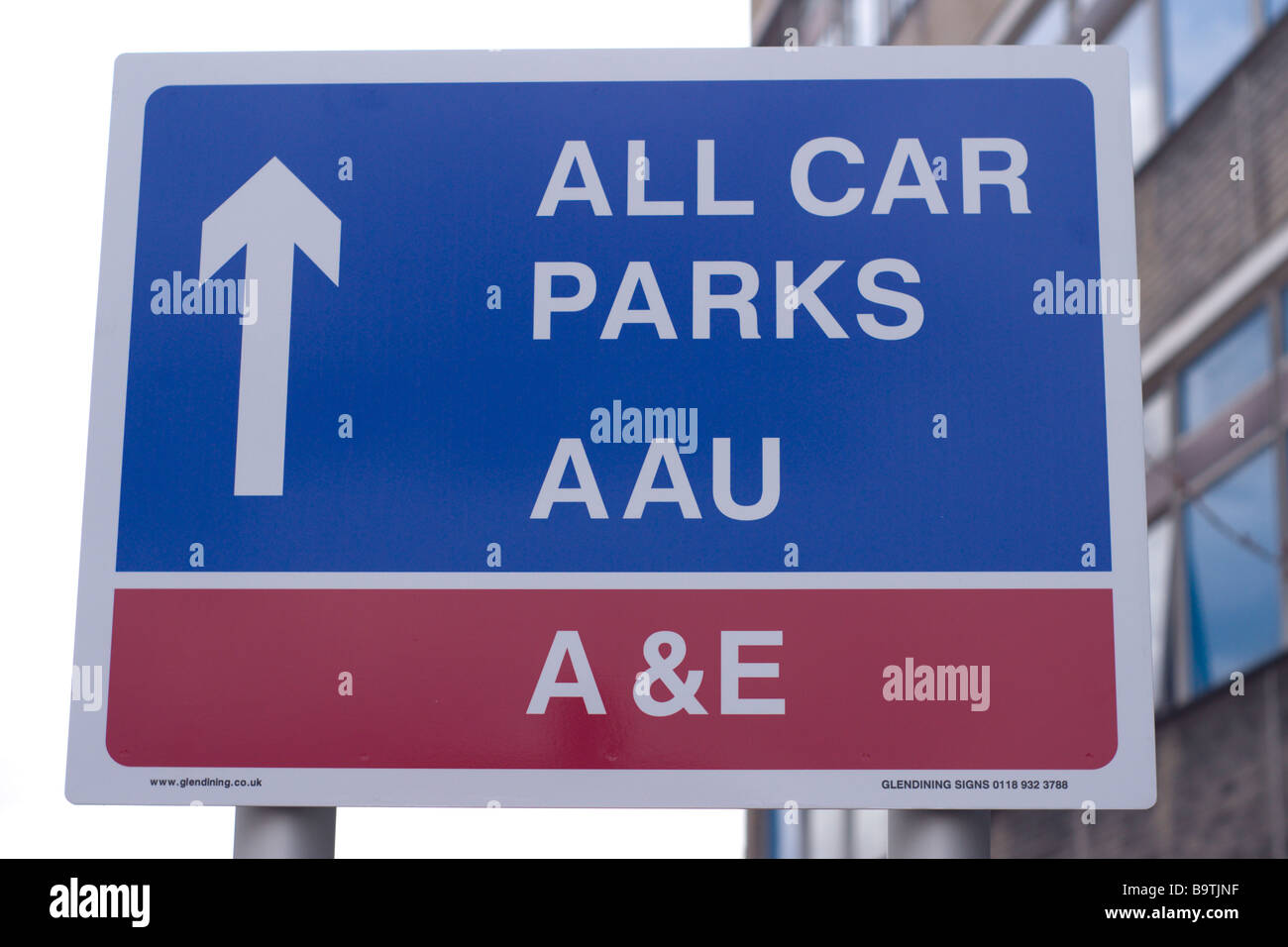 Hospital parking, A&E and AAU sign Stock Photo - Alamy