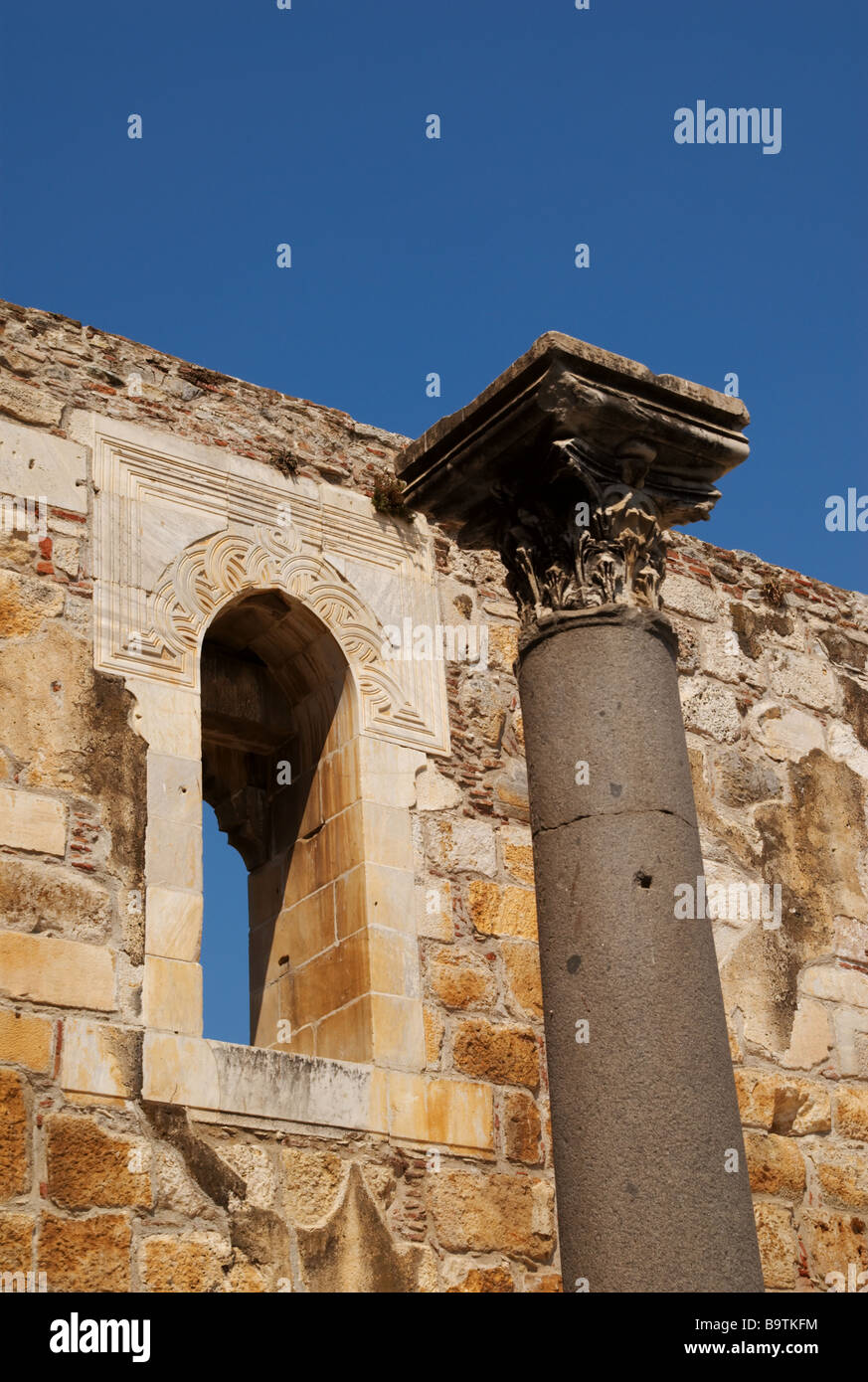 Ancient Byzantine columns in the courtyard of the Isa Bey Mosque Selcuk ...