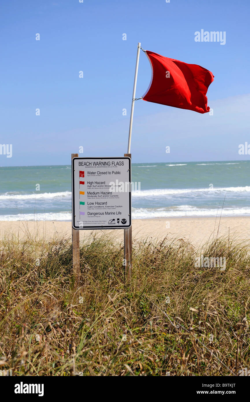 Red Beach Warning Flag at Avalon State Park Florida Atlantic East Coast ...