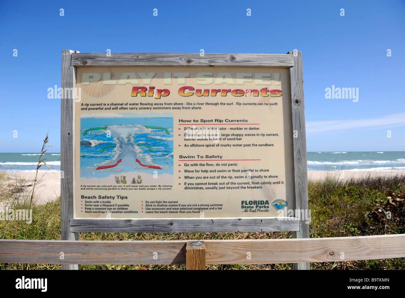Warning Sign for Rip Currents at Avalon State Park Florida Atlantic ...