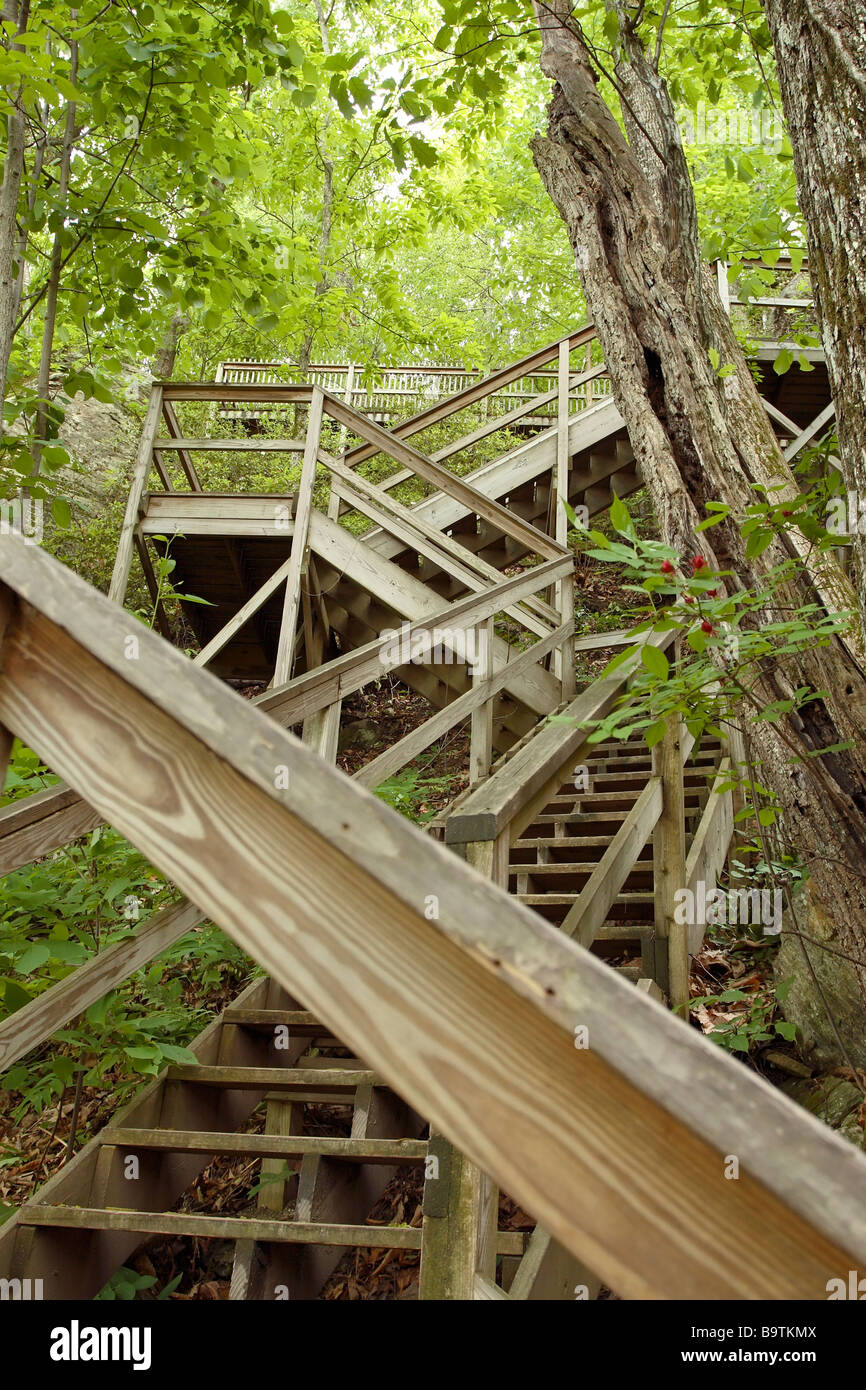 wooden staircase at Chimney Rock State Park, North Carolina Stock Photo ...