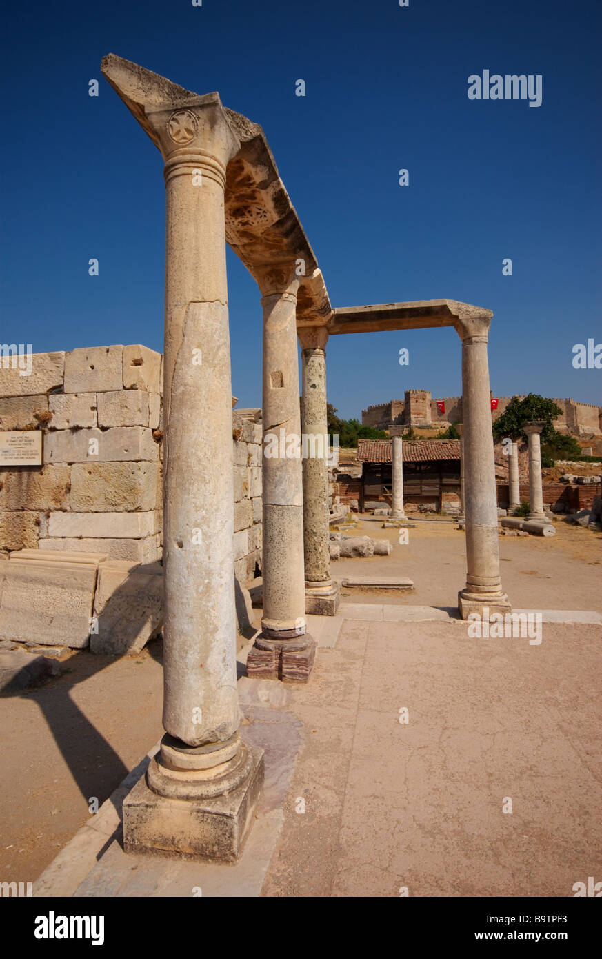 An ancient colonnade on the outer edge of the Church of St John Selcuk ...