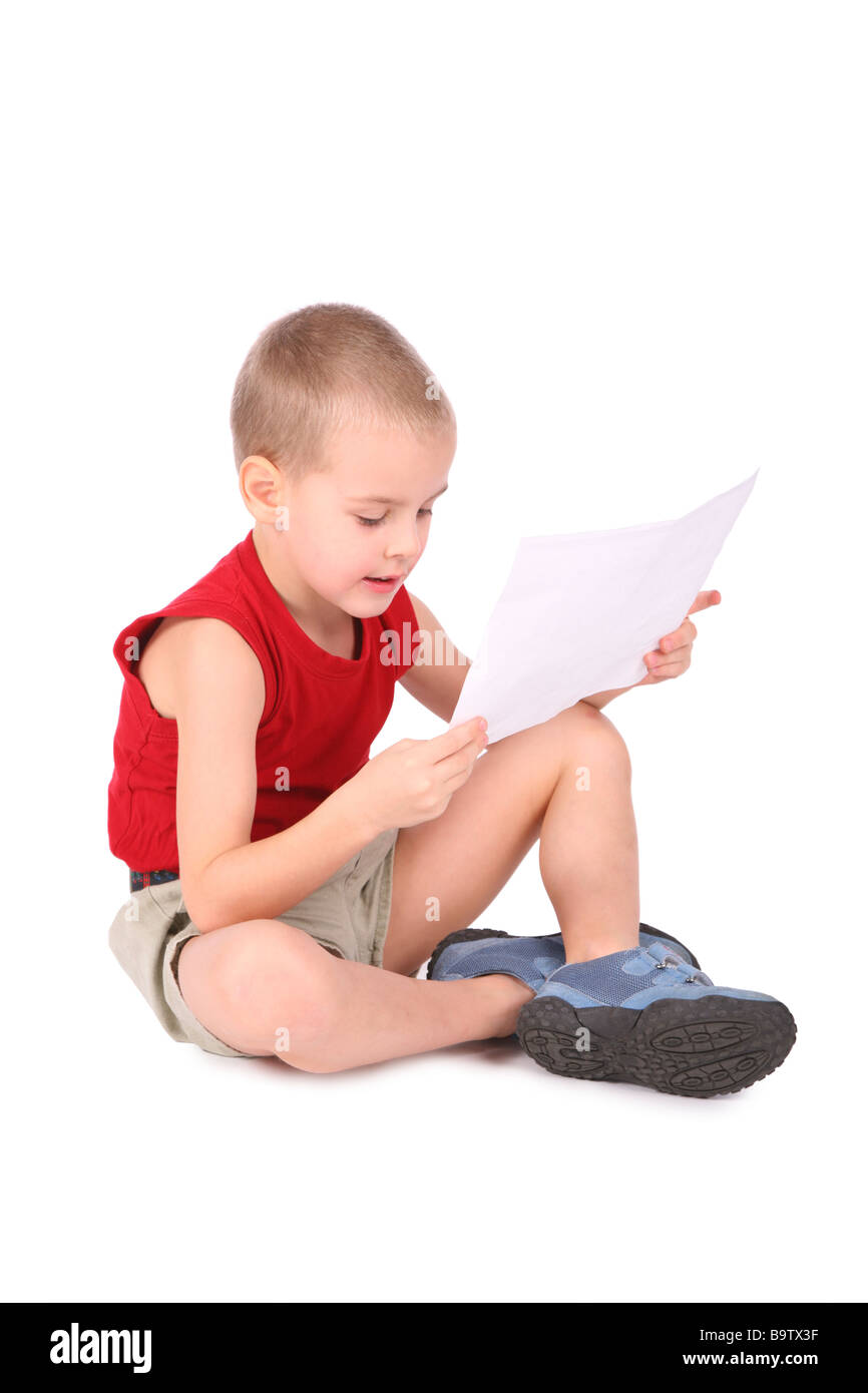 boy with paper isolated on white Stock Photo - Alamy