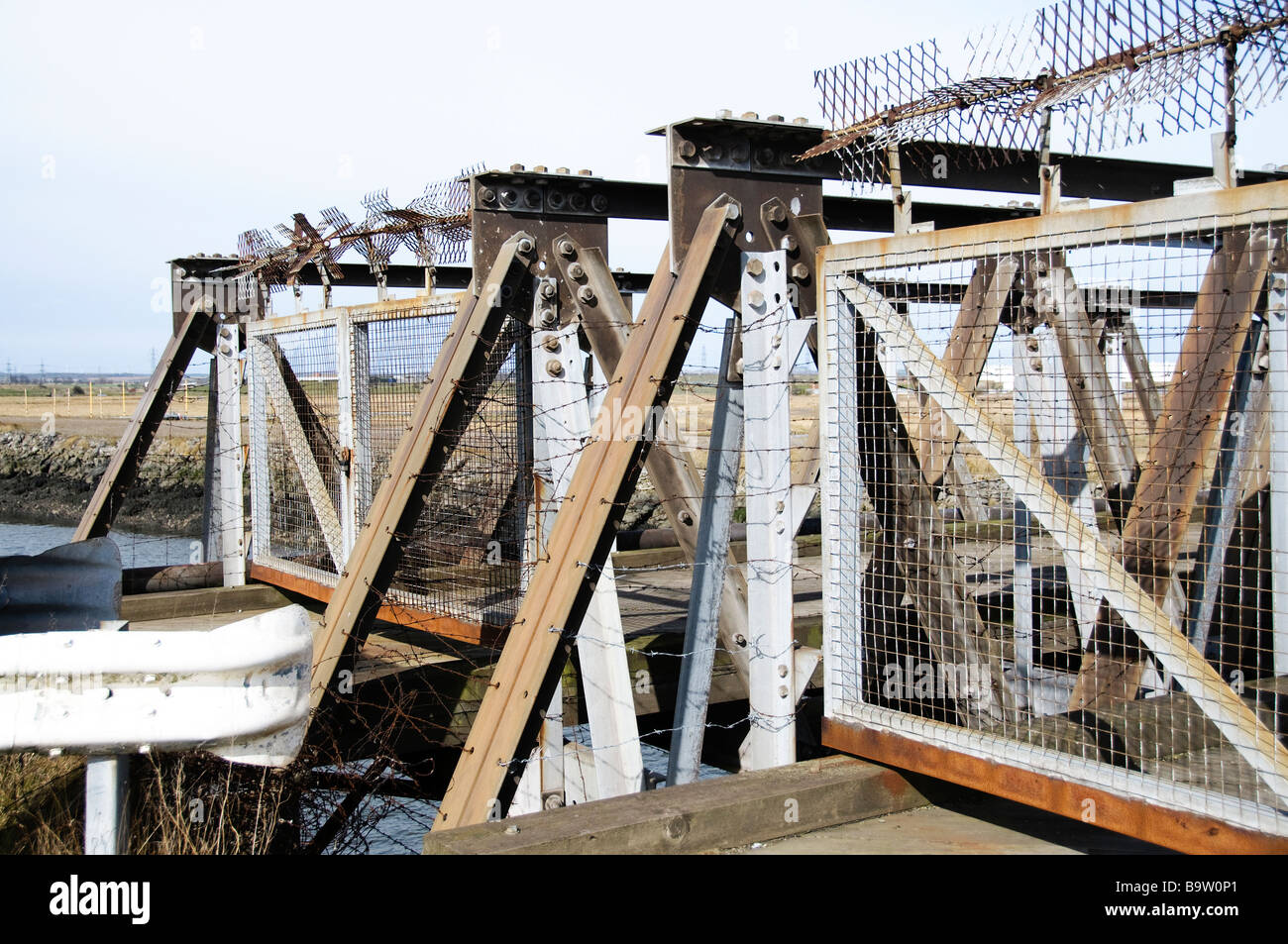 Fenced off Baily bridge, in the Tees Estuary of Seal Sands Stock Photo ...