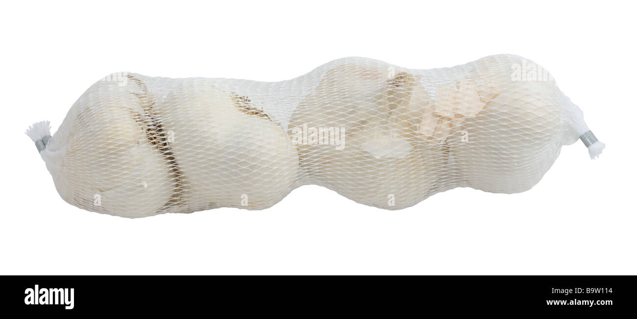 Garlic net isolated on white background Stock Photo - Alamy