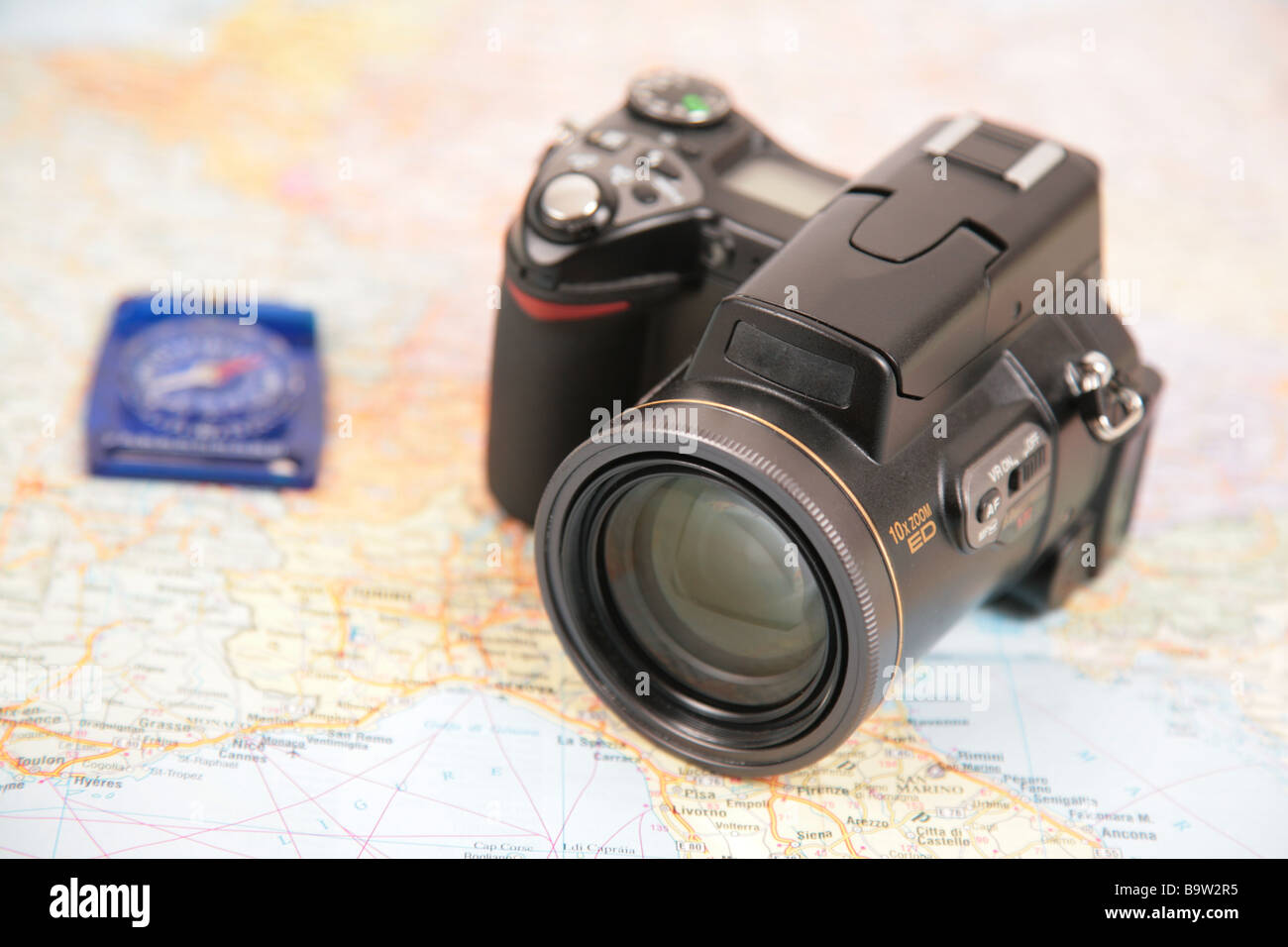 camera and compass on map of europe Stock Photo - Alamy
