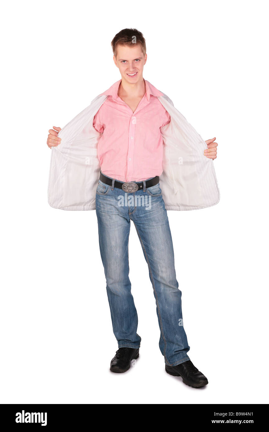 young man opened jacket Stock Photo - Alamy