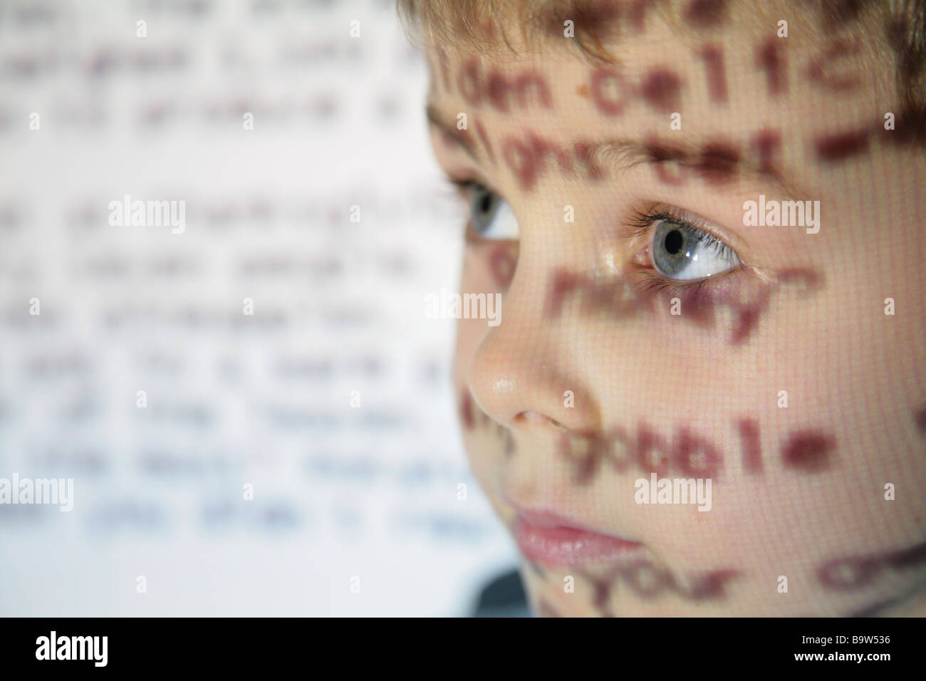 little child an text projection device Stock Photo - Alamy