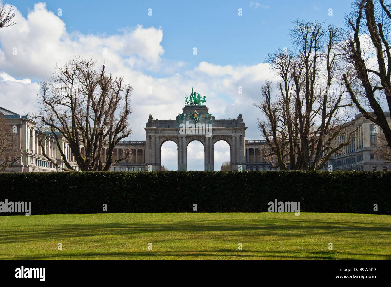 the triumphal arch in the Cinquantenaire park in Brussels, Belgium ...