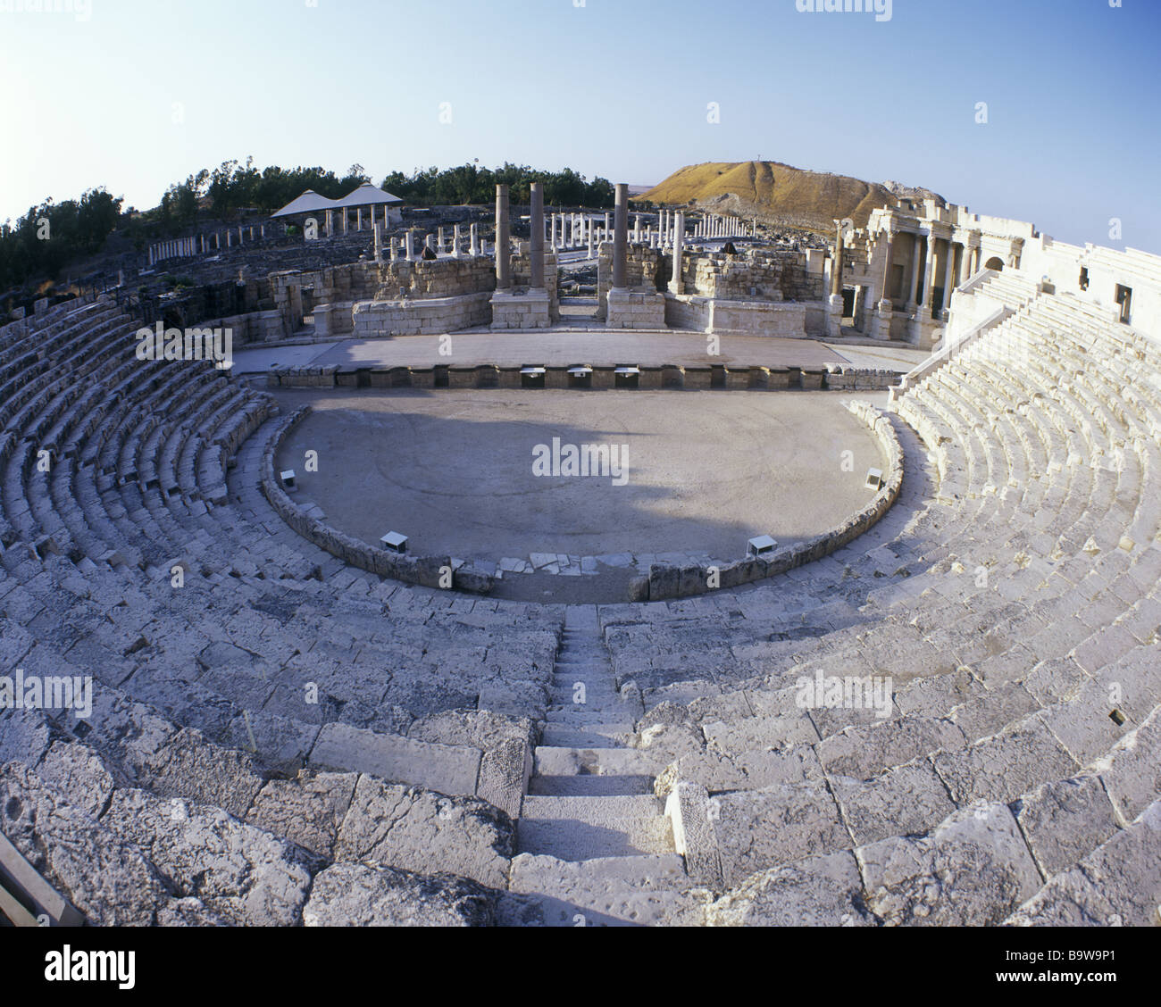 EMPTY ROMAN AMPHITHEATER ARENA RUINS TEL BEIT SHEAN NATIONAL PARK ...