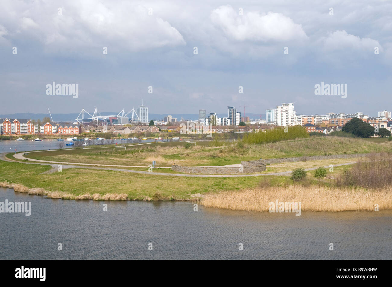 View of Cardiff looking up the River Taff from Cardiff Bay Bridge ...