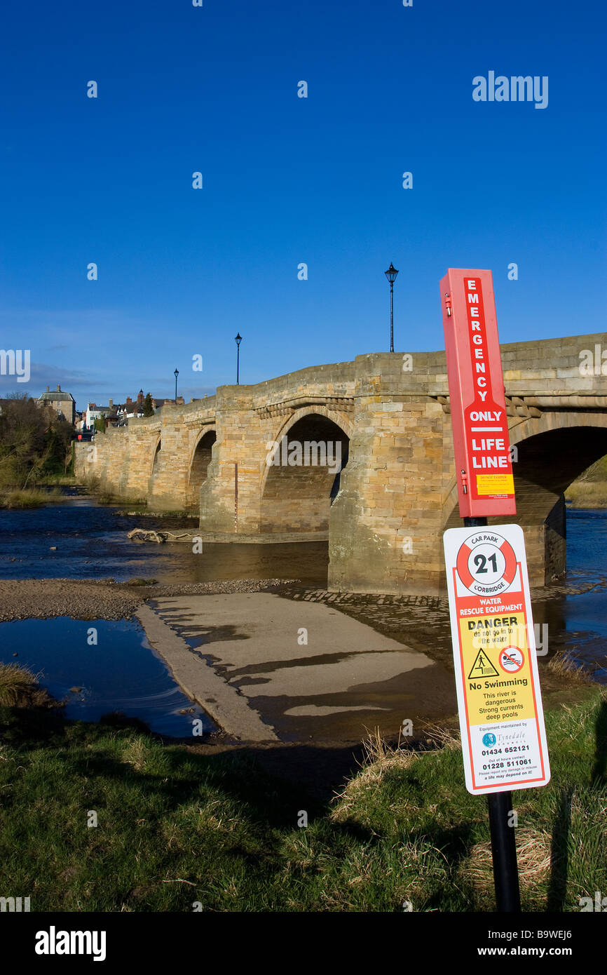 Portrait view of the historic old stone bridge at Corbridge ...