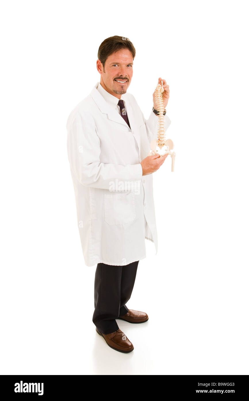 Chiropractor holding model of a human spine Full body isolated on white ...