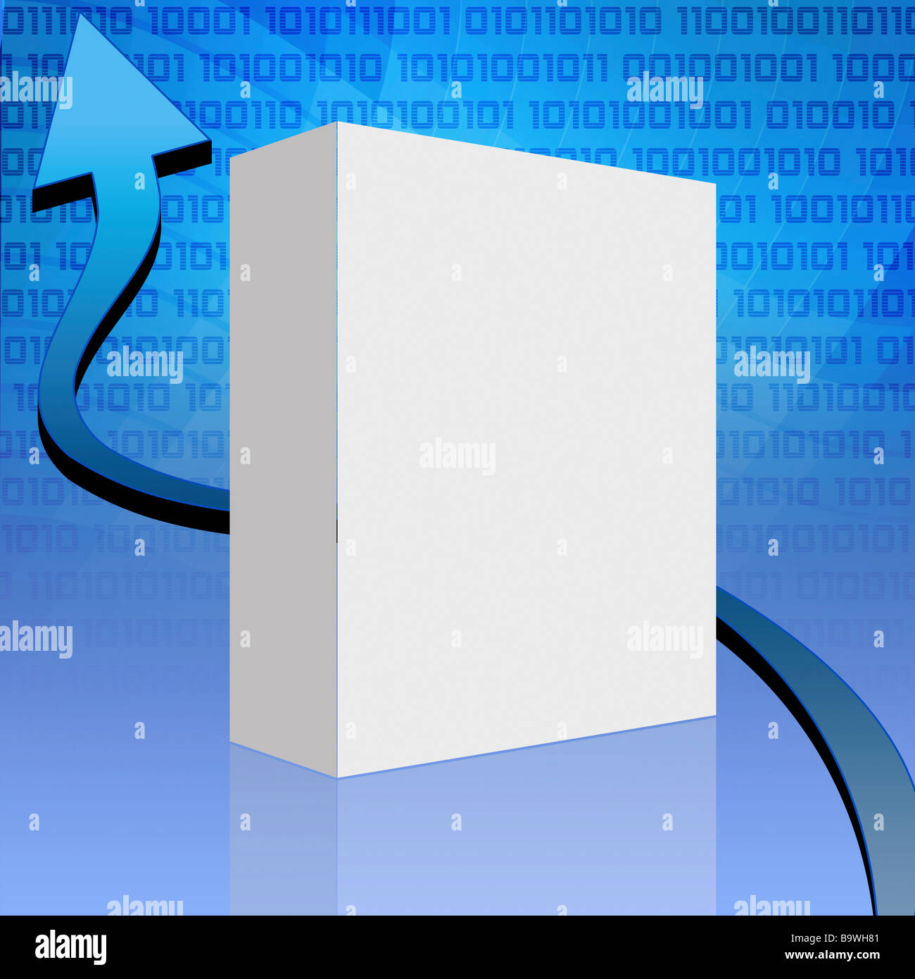 White blank box on blue background with arrow Stock Photo - Alamy