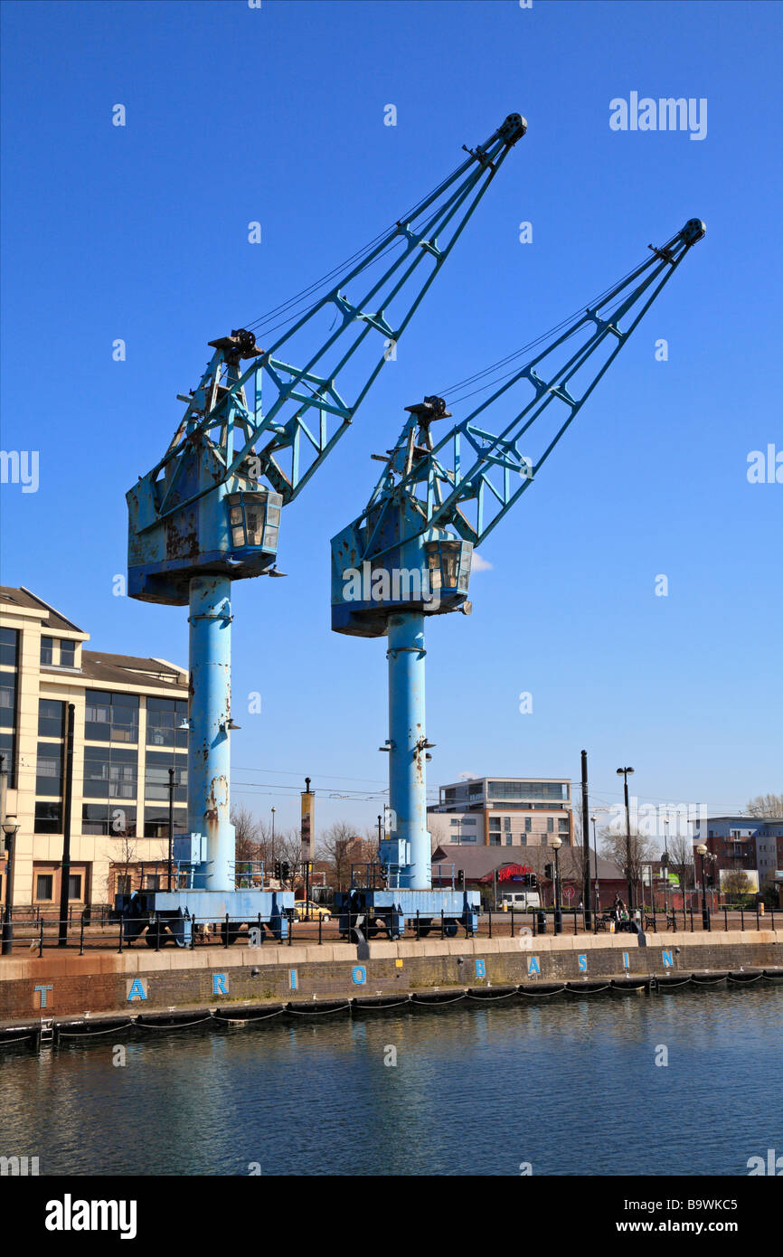 Cranes on Ontario Basin, Salford Quays, Manchester, Lancashire, England ...