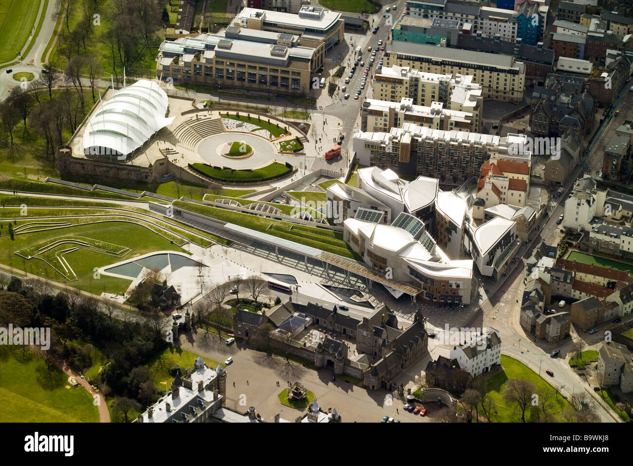photograph of aerial view of scottish parliament and dynamic earth ...