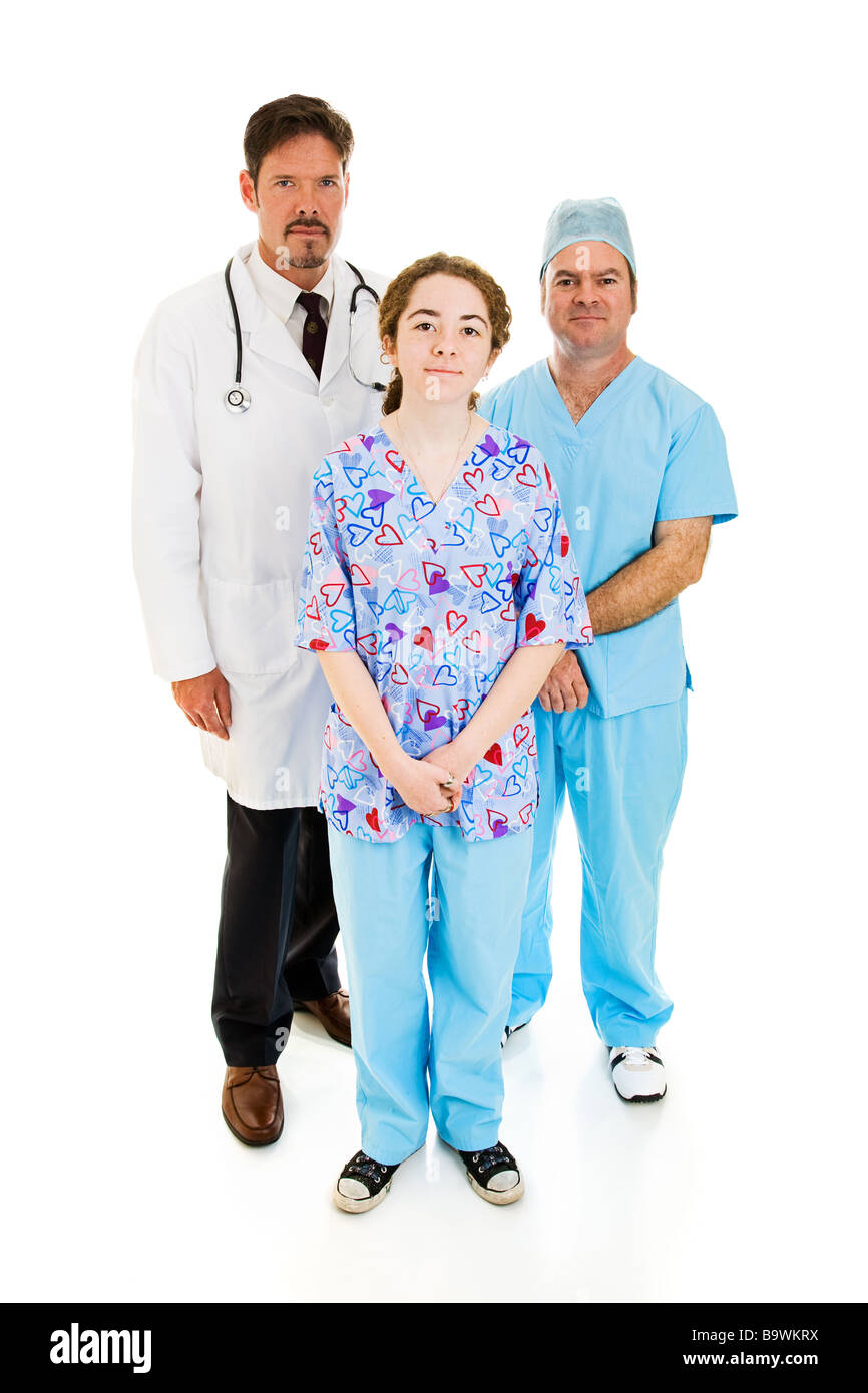Full body view of a competent medical team isolated on white background ...