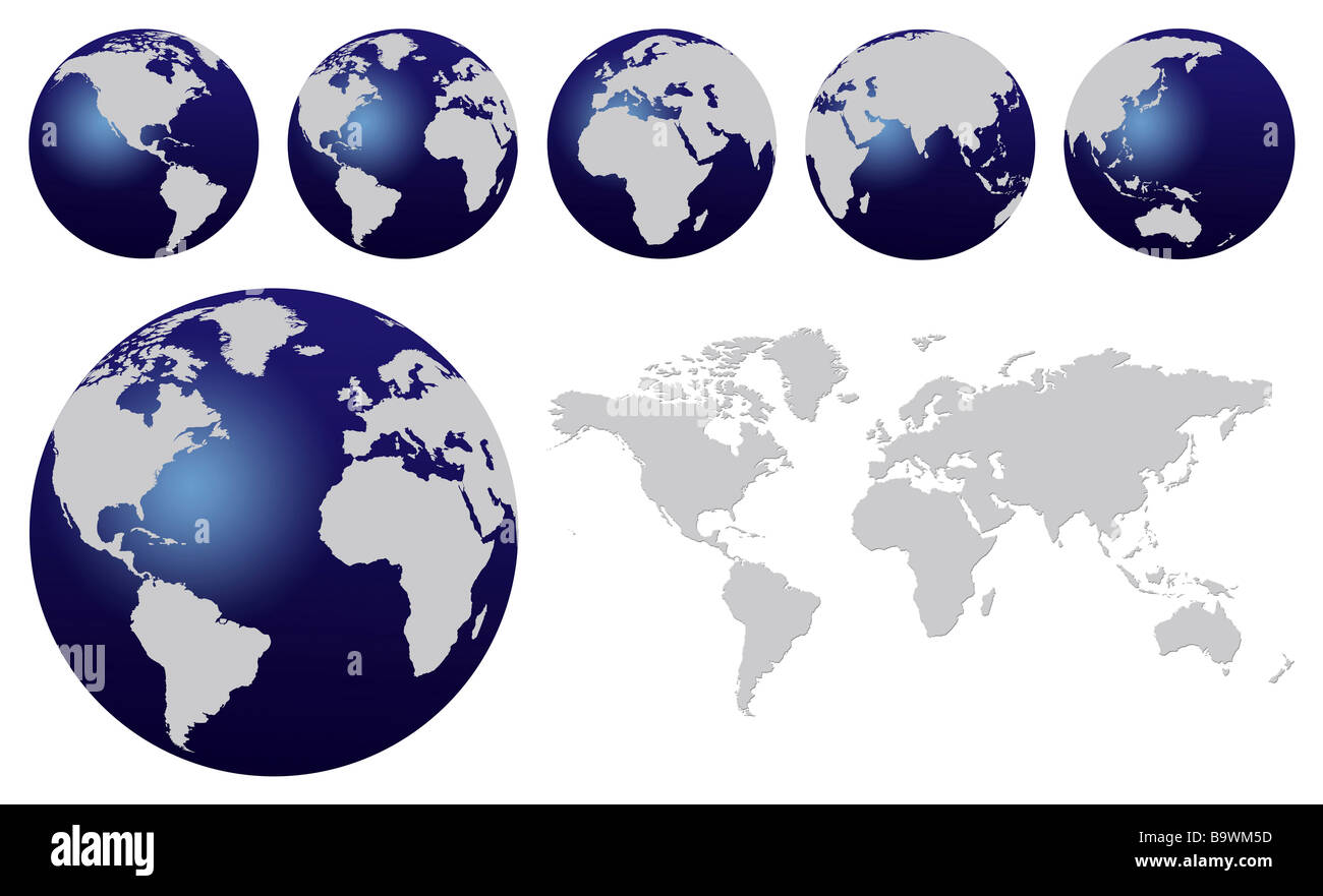 World map and globes Stock Photo - Alamy