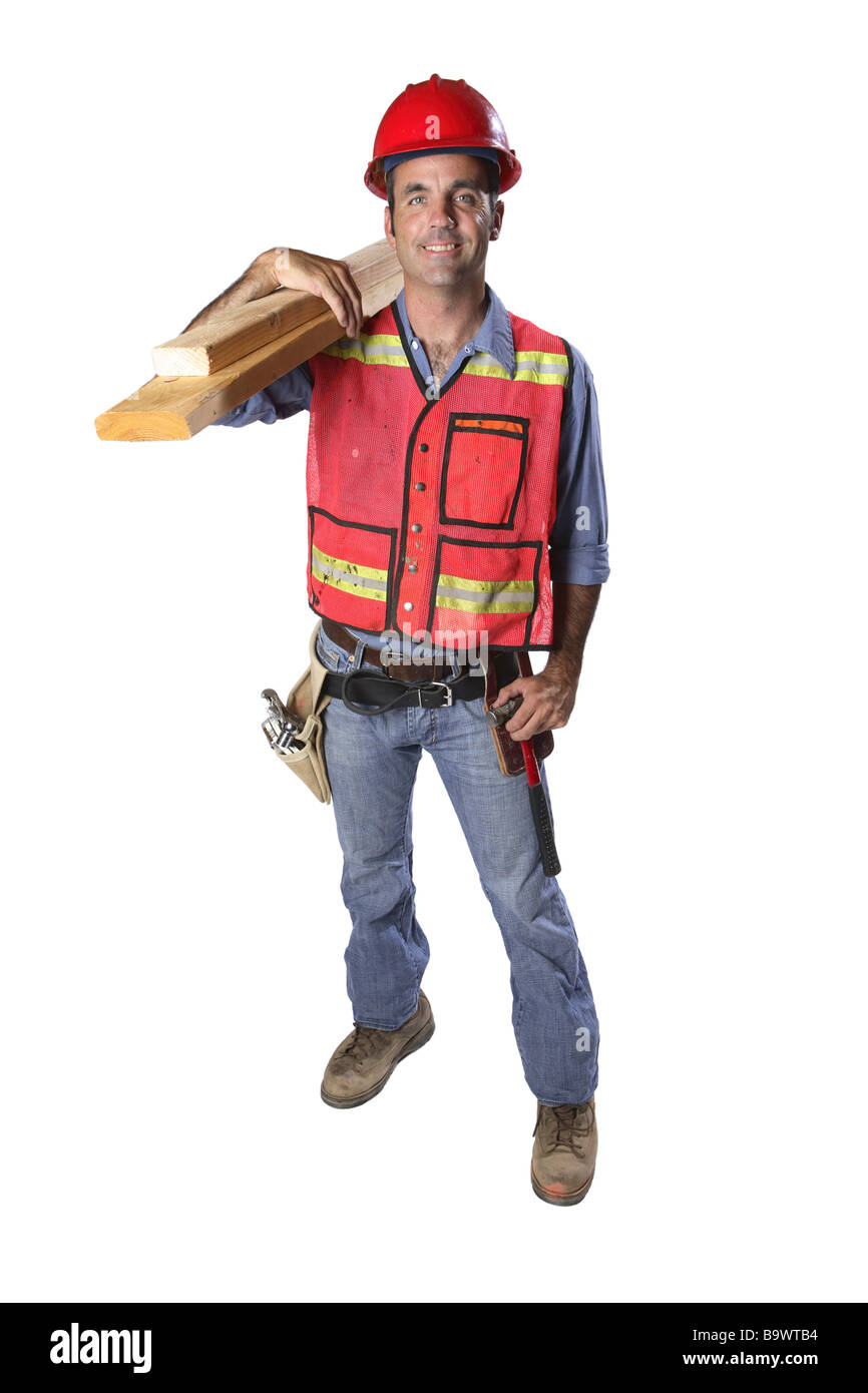 Construction worker isolated on white Stock Photo - Alamy