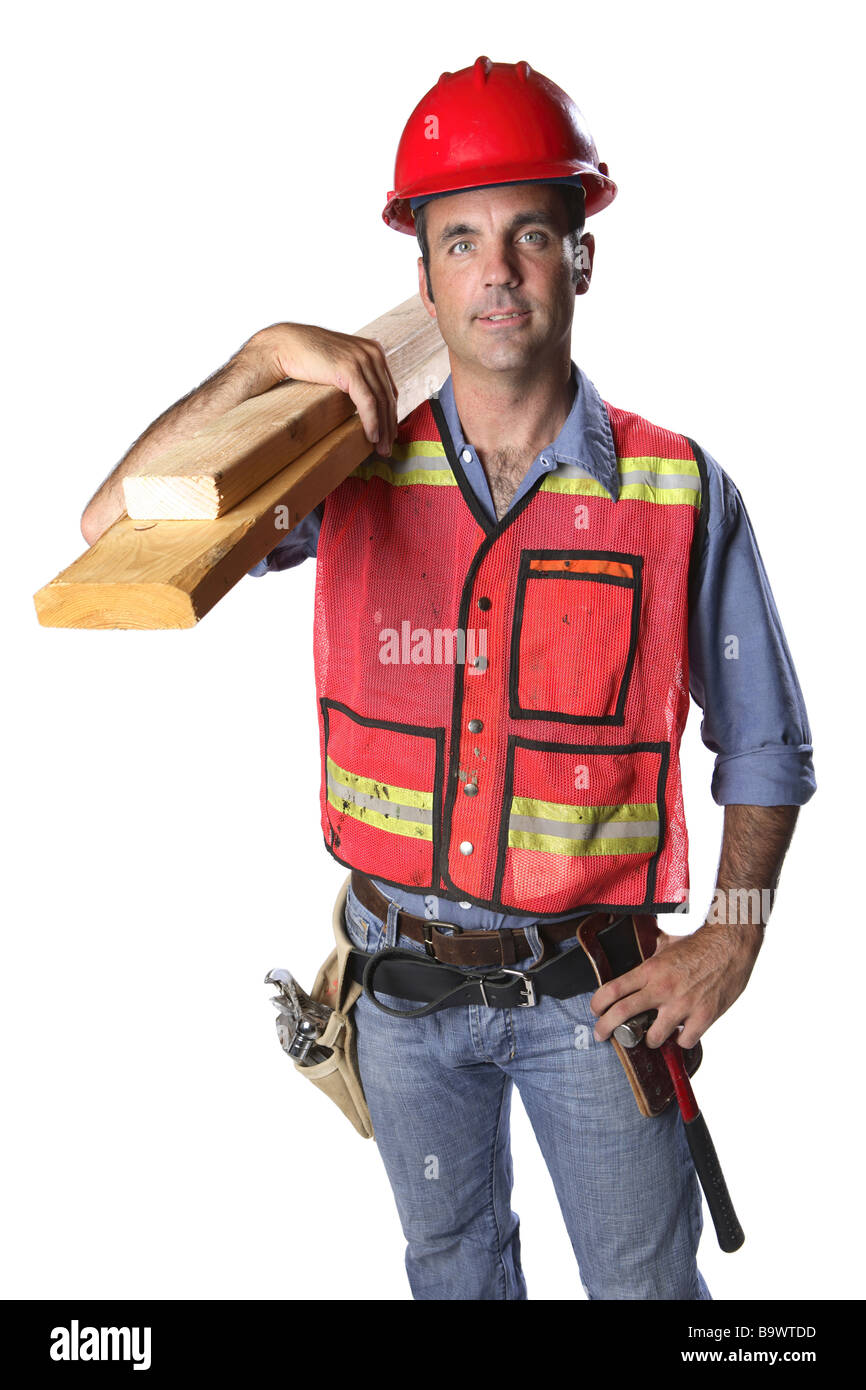 Construction worker isolated on white Stock Photo - Alamy