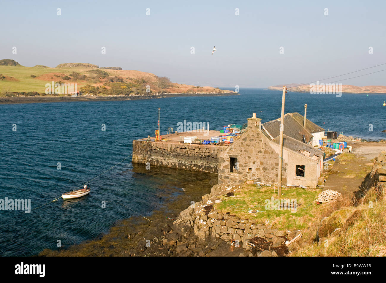 Dunvegan harbour on the Waternish peninsula overlooking Loch Dunvegan ...