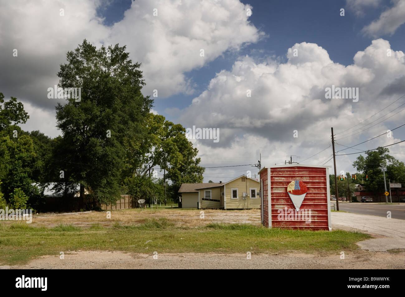 Hut with hardboard ice cone sign Stock Photo - Alamy