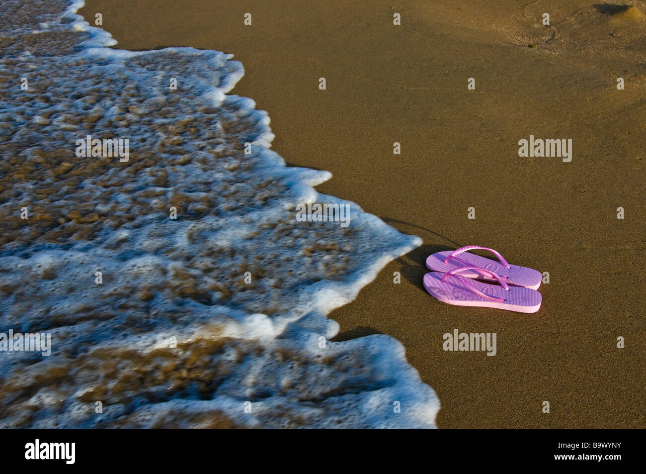 Flip Flop sandals on a beach Stock Photo - Alamy