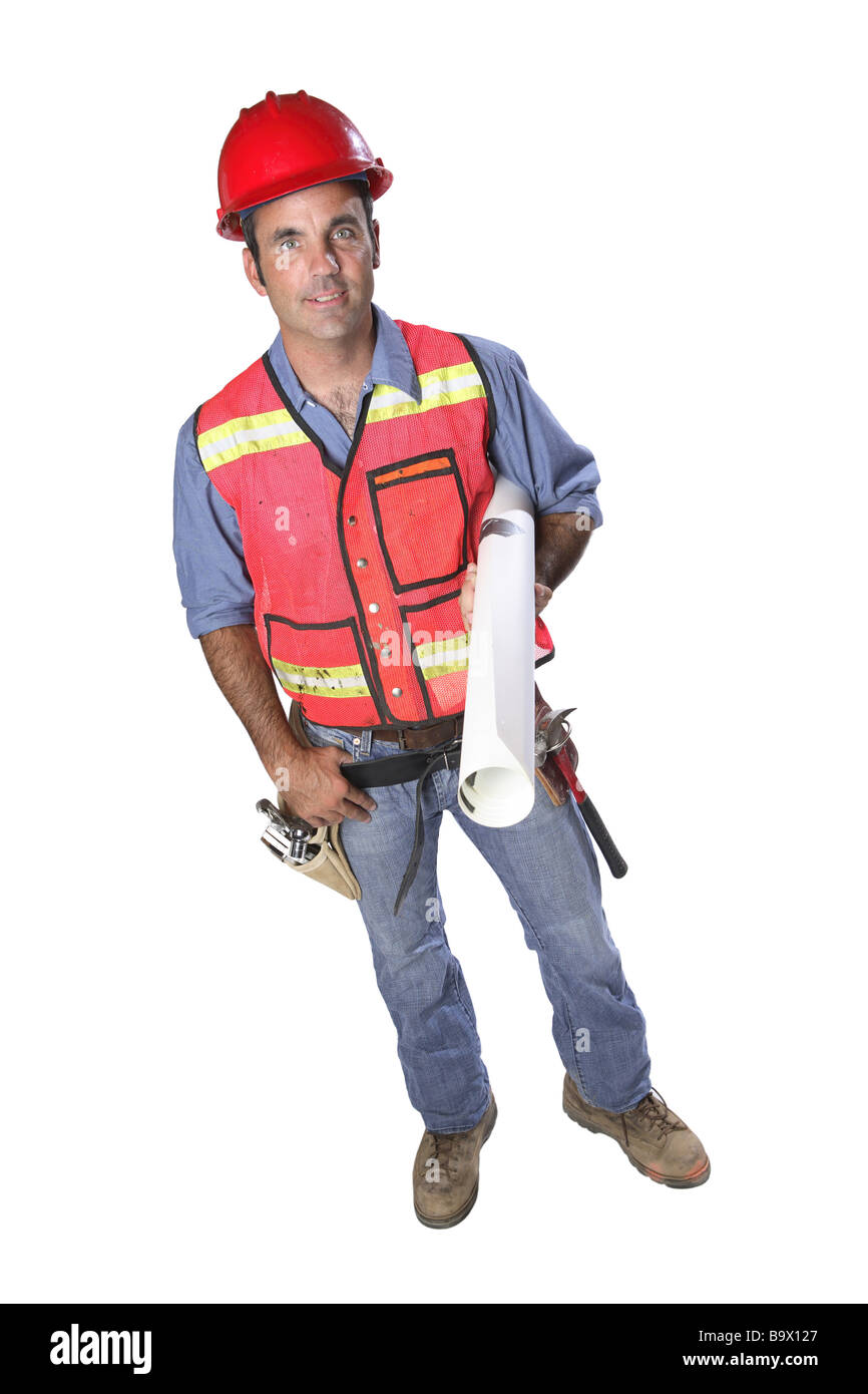 Construction worker isolated on white Stock Photo - Alamy