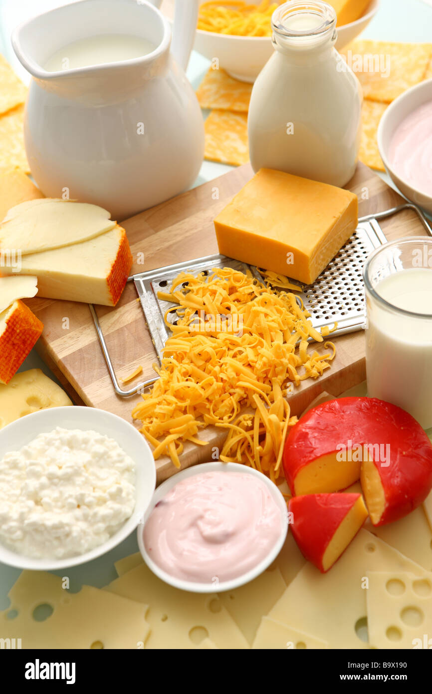 Dairy and cheese group Stock Photo - Alamy