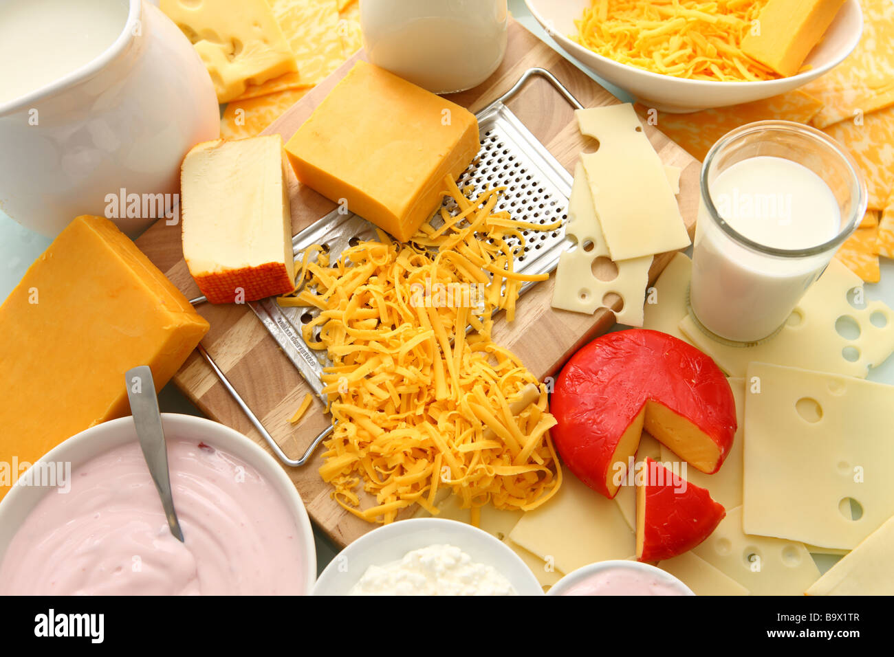 Dairy and cheese group Stock Photo - Alamy