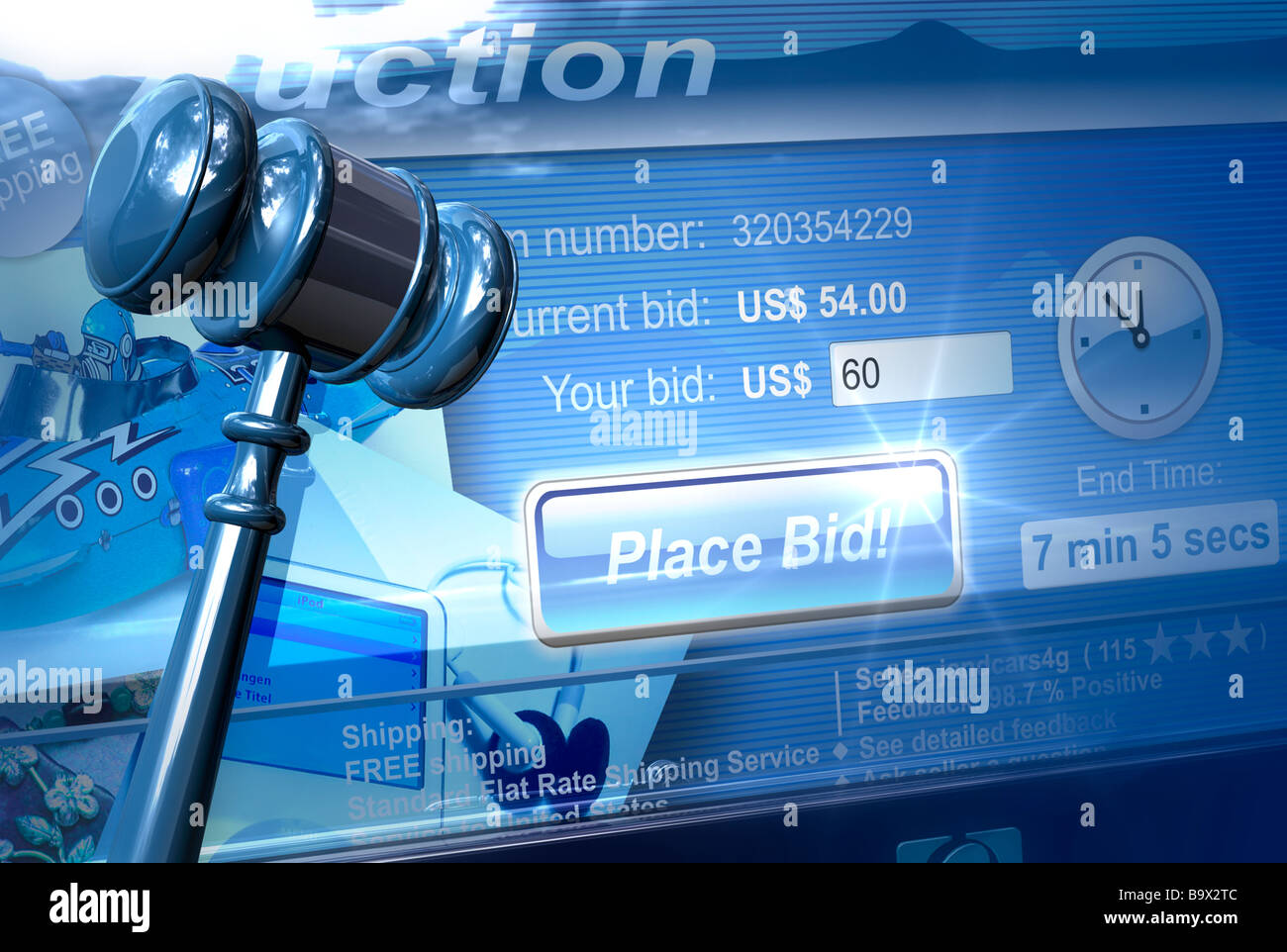 Online auction, 3D rendered Stock Photo - Alamy