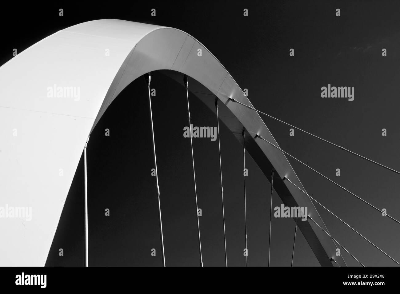 An architectural detail of the Clyde Arc Bridge, a suspension bridge ...