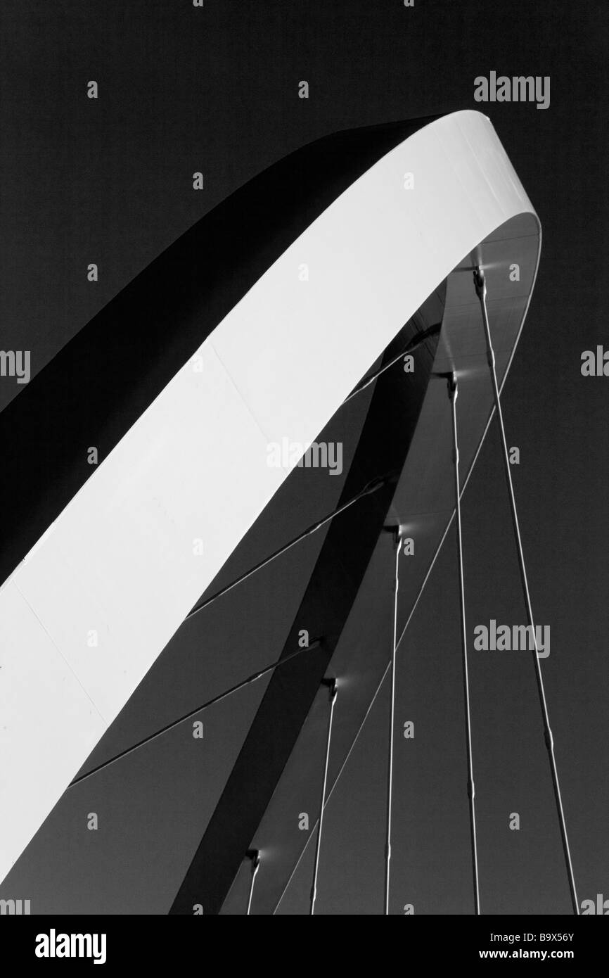 An architectural detail of the Clyde Arc Bridge, a suspension bridge ...