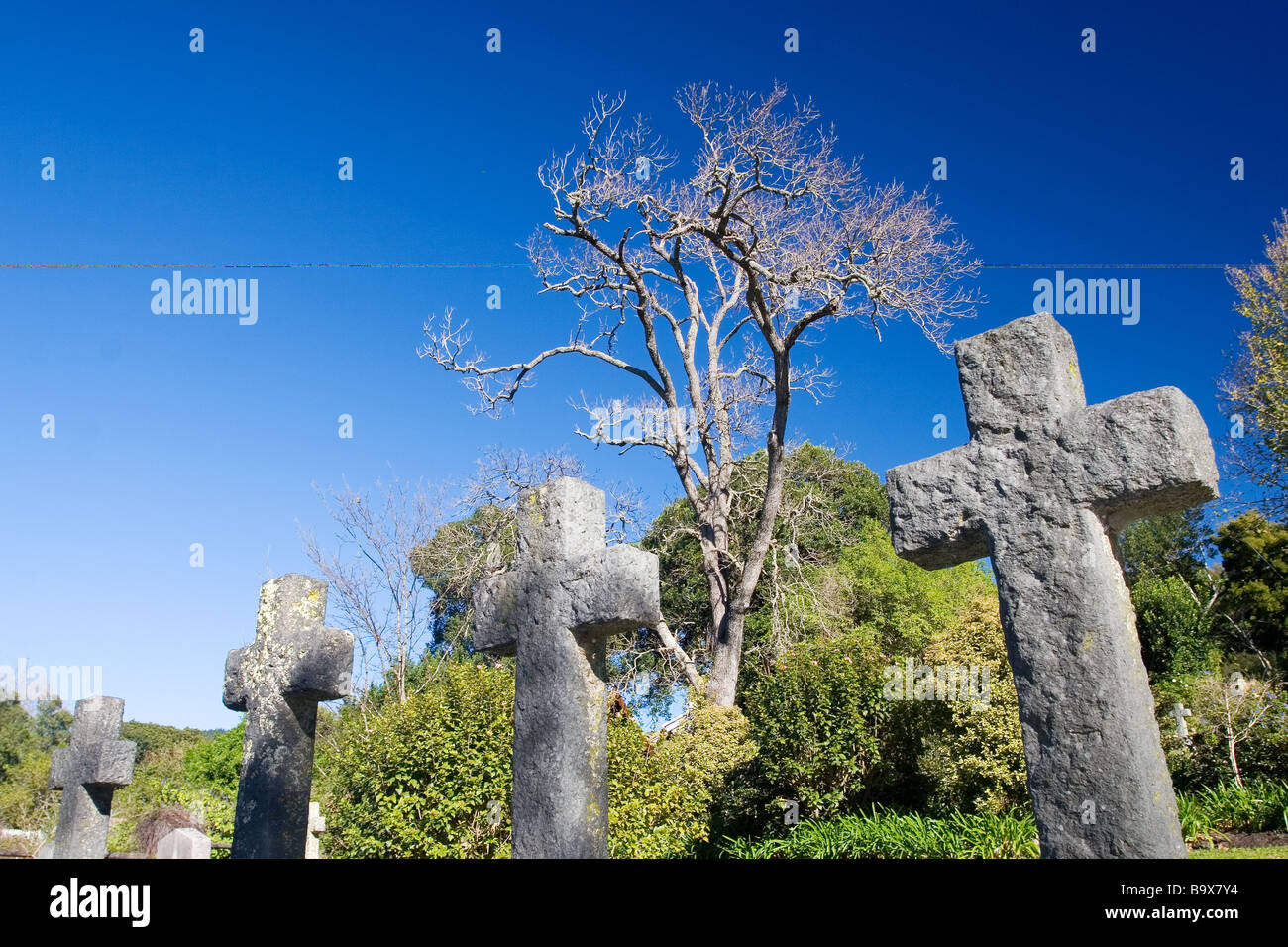 Old stone Grave in the shape of a cross at the Belvedere Church Knysna ...