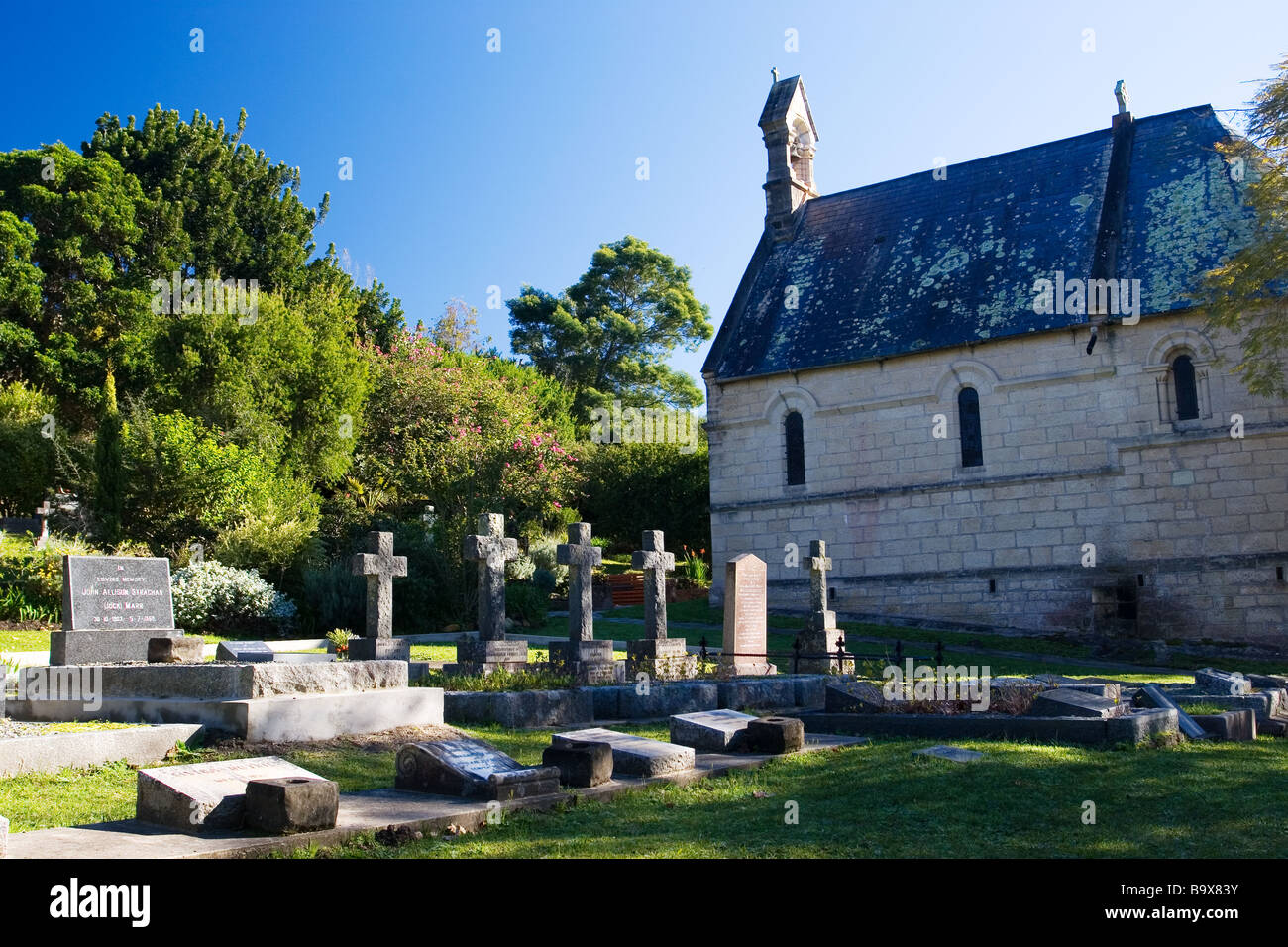 Old stone Grave in the shape of a cross at the Belvedere Church Knysna ...