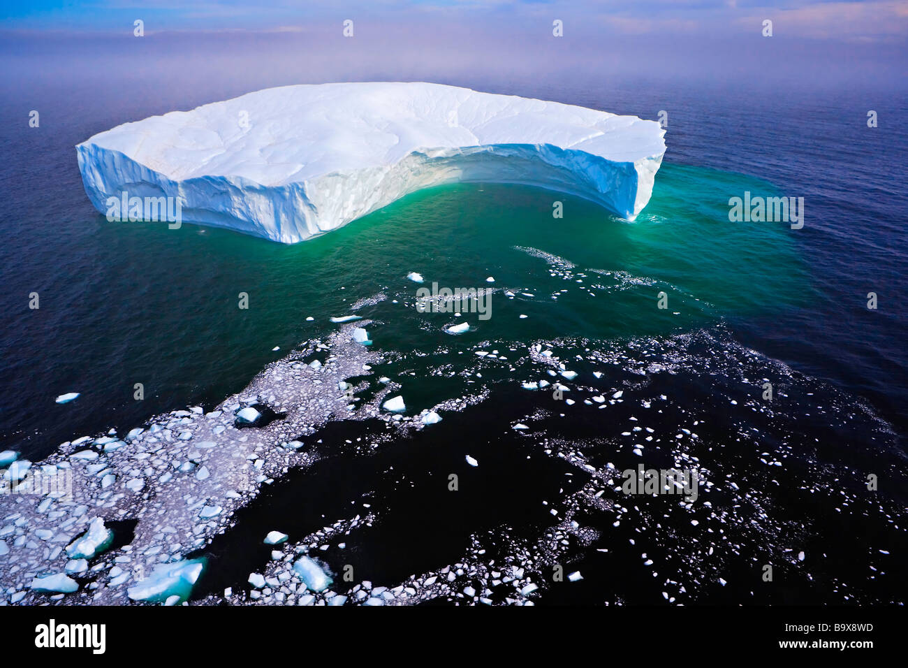Aerial view of an iceberg in the Strait of Belle Isle Southern Labrador ...