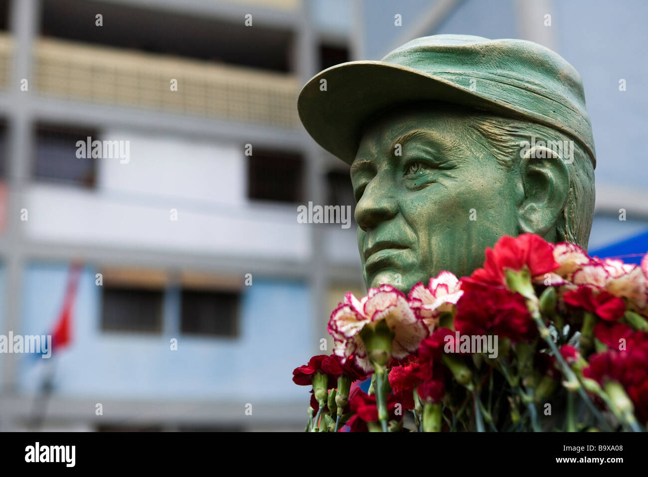 Flowers at the Caracas bust in honour Manuel Marulanda, the late leader ...