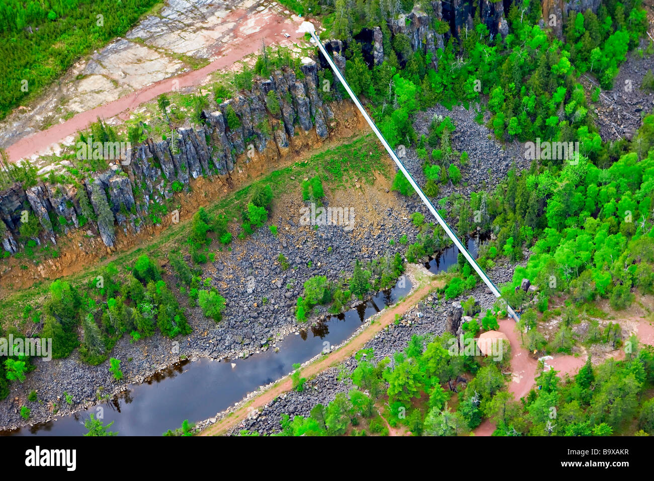 Foot suspension bridge spanning Eagle Canyon,Ontario,Canada. At 182 ...