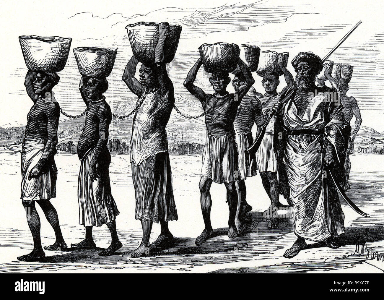 ARAB SLAVE TRADER in Zanzibar in a 19th century engraving Stock Photo ...