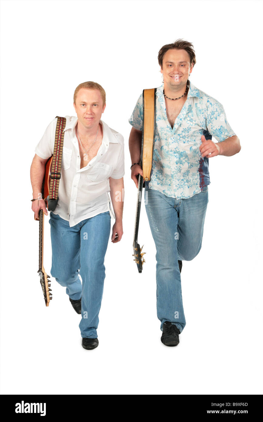 Two running men with guitars Stock Photo - Alamy