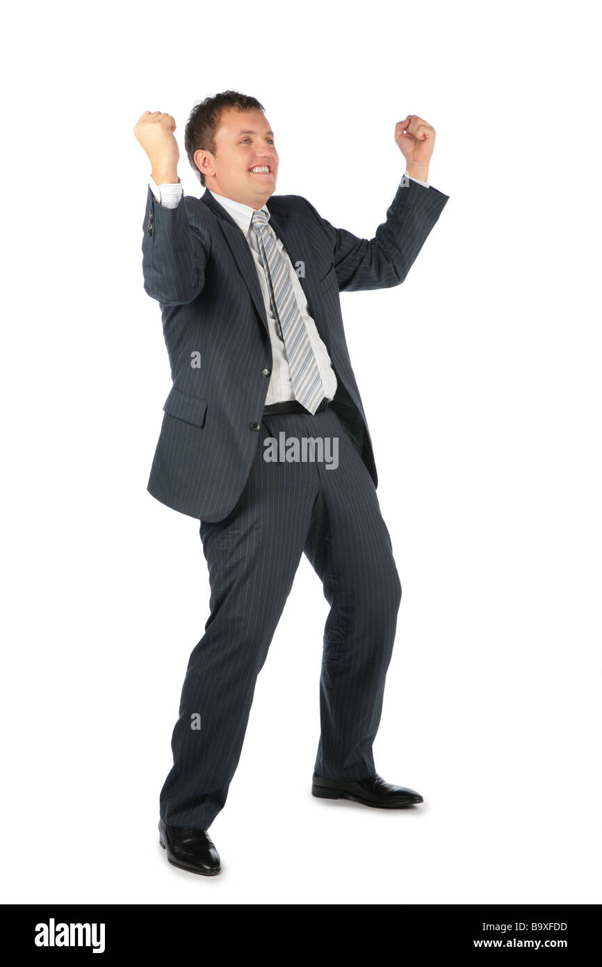happy businessman with hands up Stock Photo - Alamy
