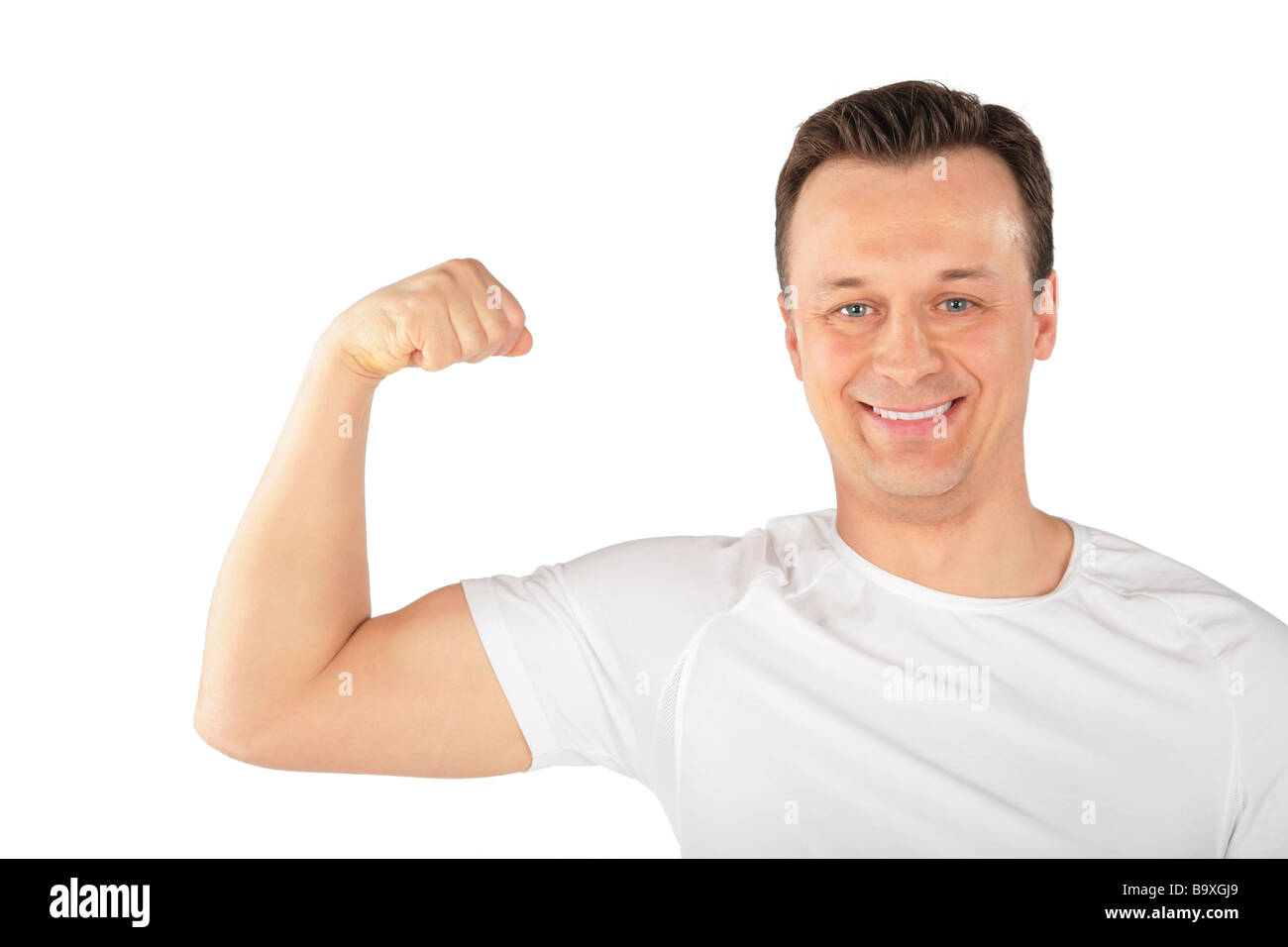 man shows biceps Stock Photo - Alamy