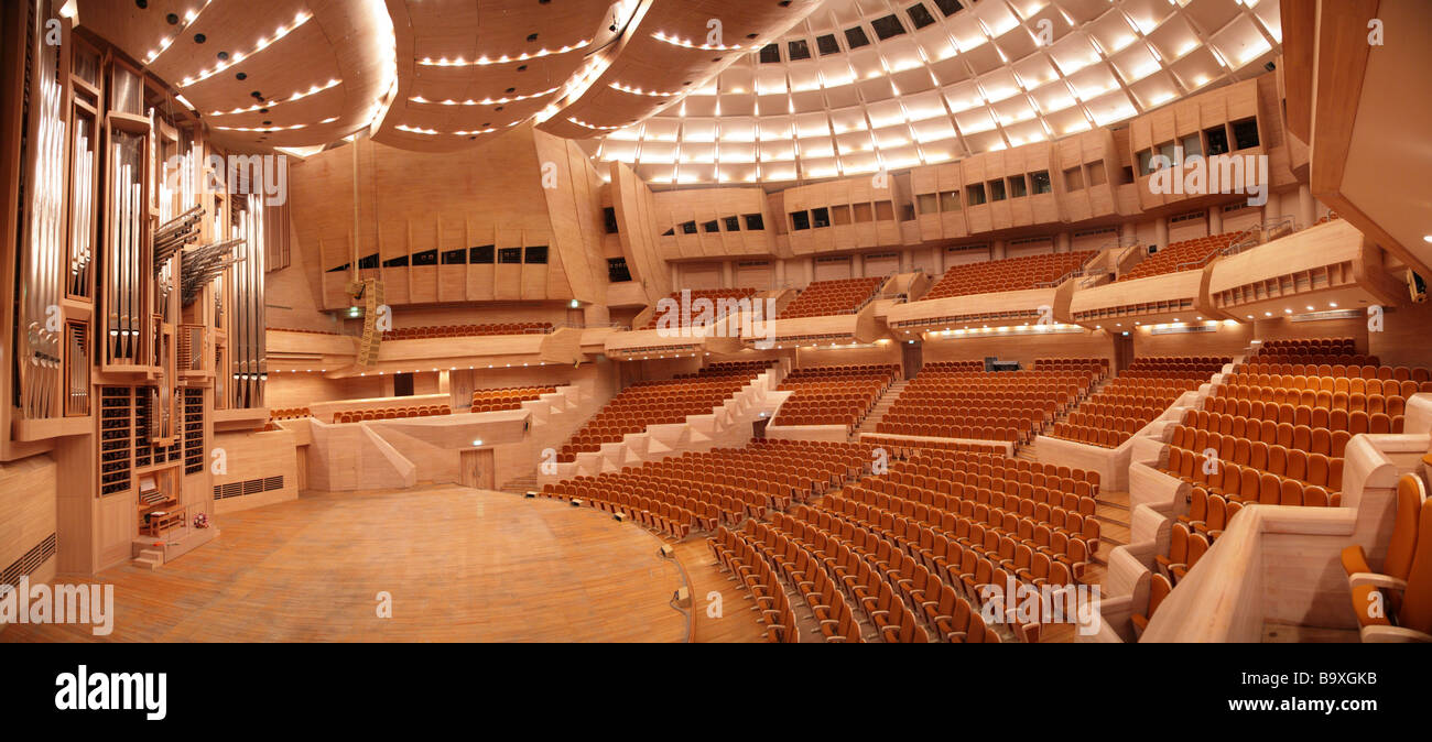 Panorama of empty concert hall with organ Stock Photo - Alamy