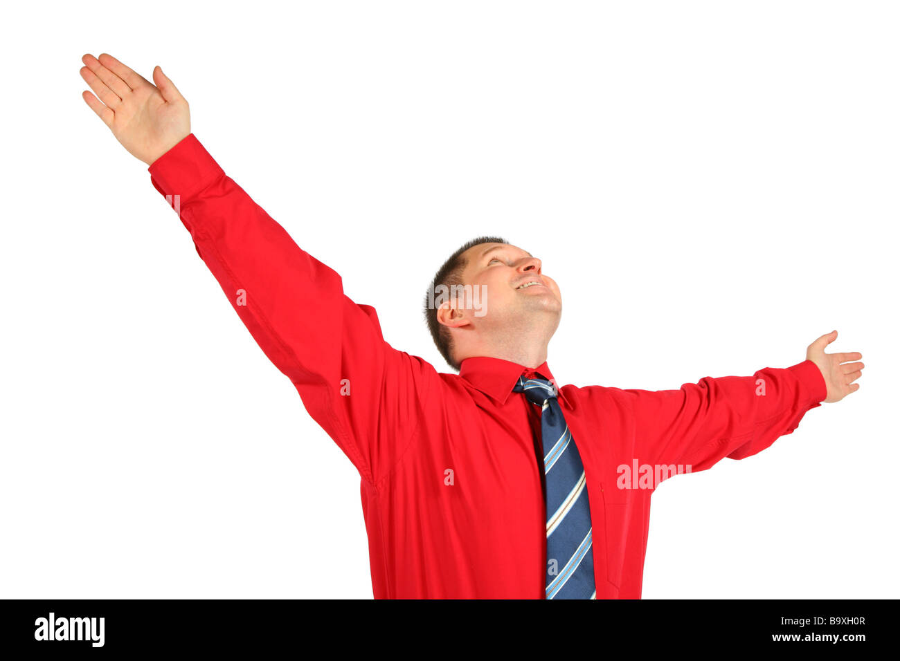 Emotional adult man with hands up isolated on white background Stock ...