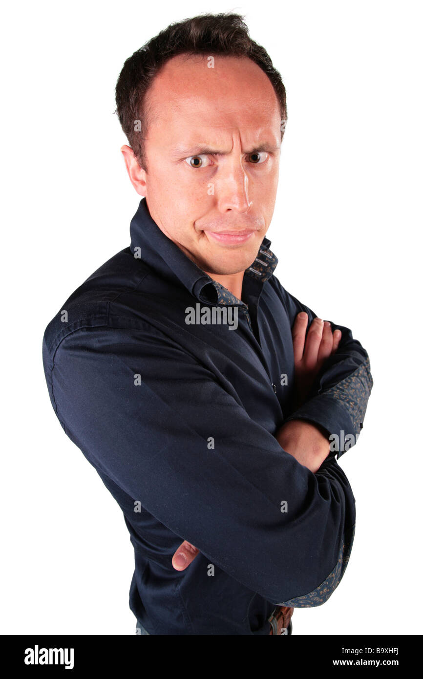 astonished man with crossed hands Stock Photo - Alamy