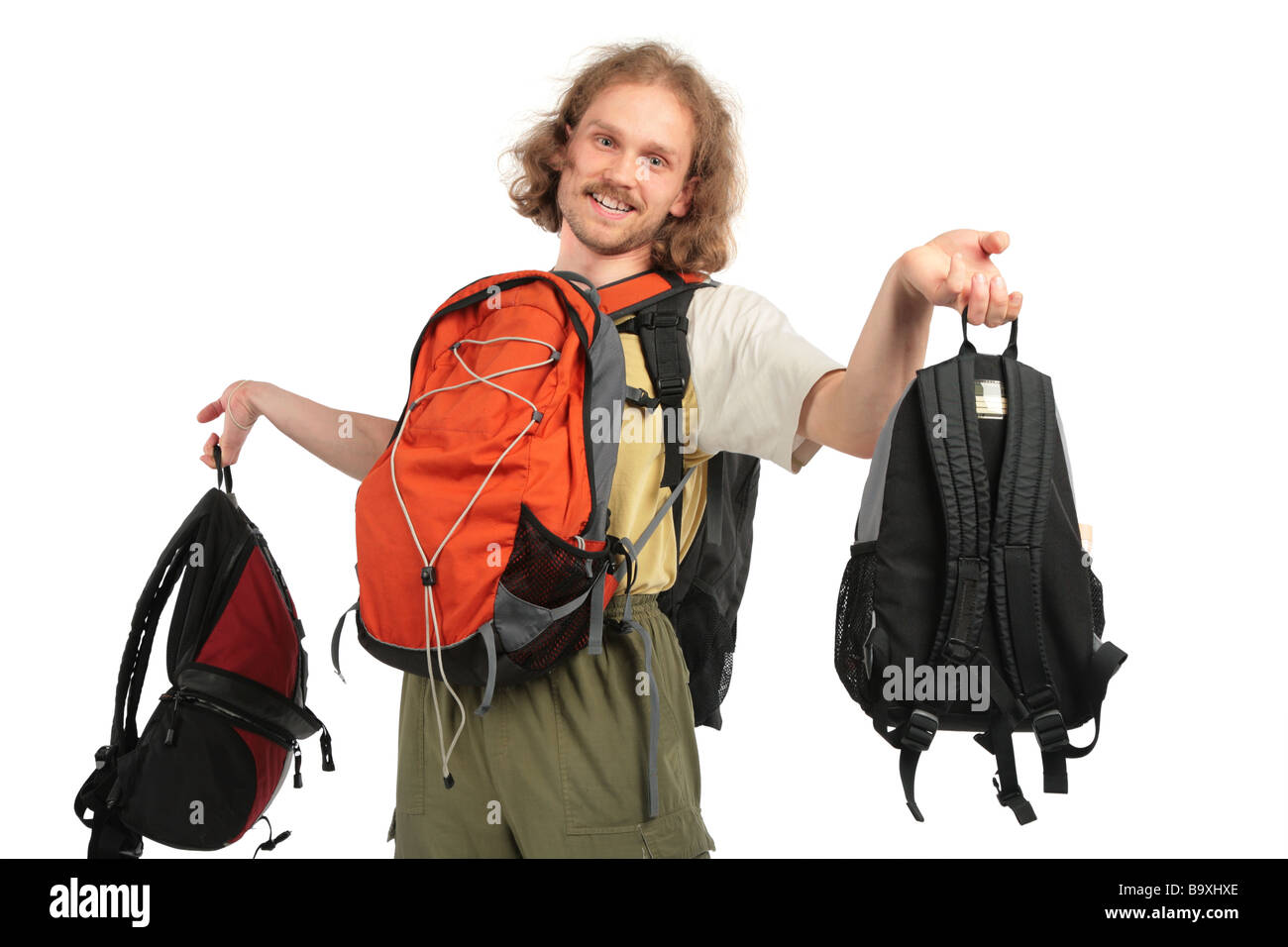 Man with back packs Stock Photo - Alamy